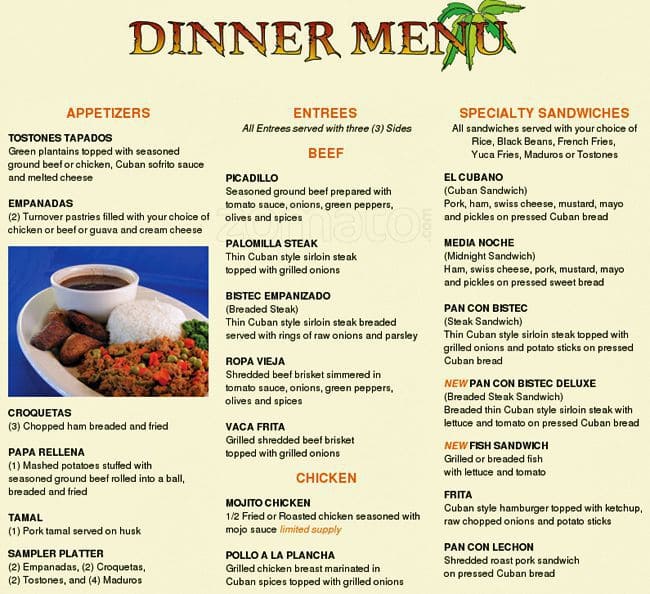 Menu at Cuban Diner desserts, Marietta