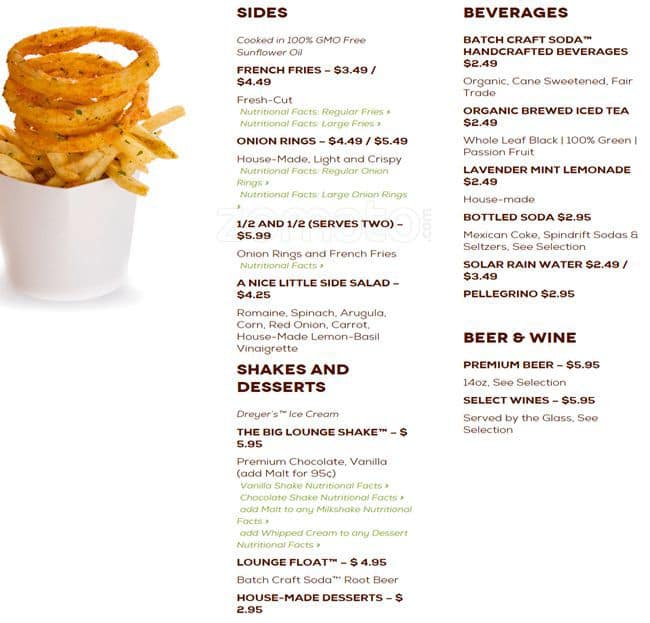 Menu at Burger Lounge restaurant, Carlsbad, 961 Palomar Airport Rd