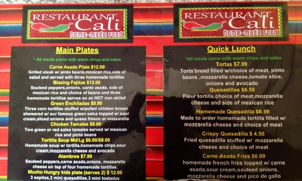 Restaurant Cali Menu, Menu for Restaurant Cali, Albany, Albany ...