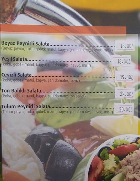 Menu at Pera Muhallebicisi, Istanbul