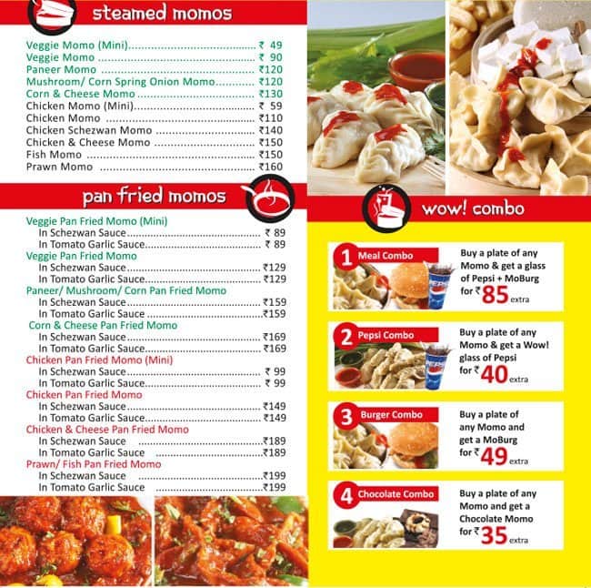 Wow! Momo Menu, Menu for Wow! Momo, Carter Road, Bandra West, Mumbai ...