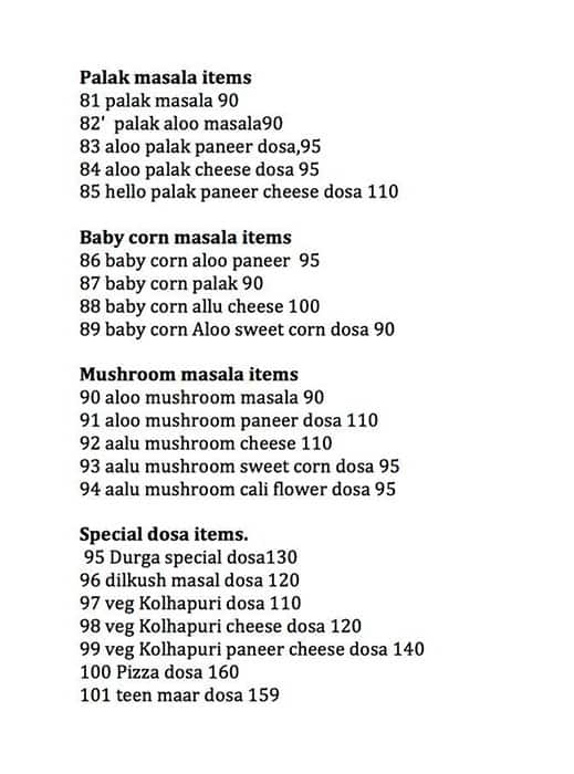 Menu at 99 Varieties Dosa, Bengaluru, 727