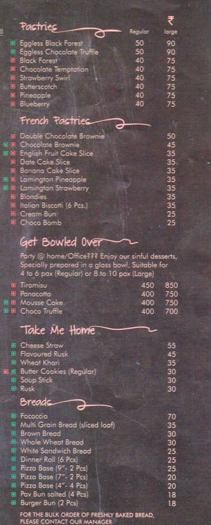 Menu at Crumbs & Cakes, Chennai, 100 100 Feet Road