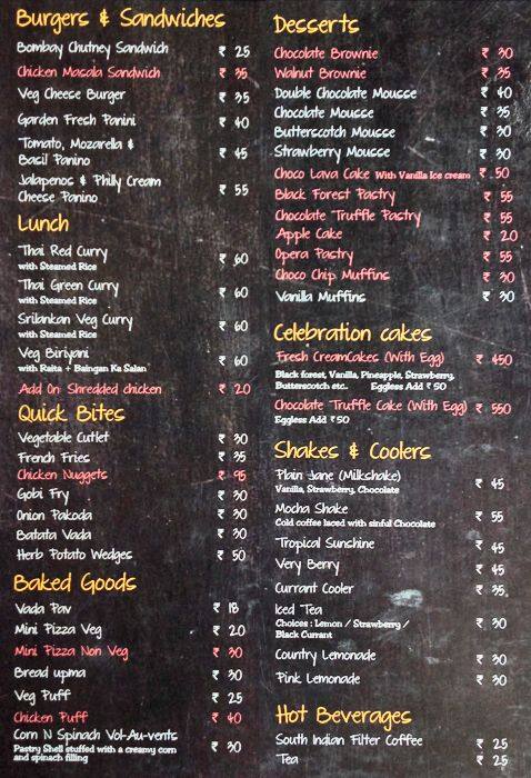 Menu at Crumbs & Cakes, Chennai, 100 100 Feet Road