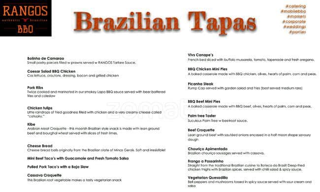 Menu at Rangos Kitchen cafe, Maroubra