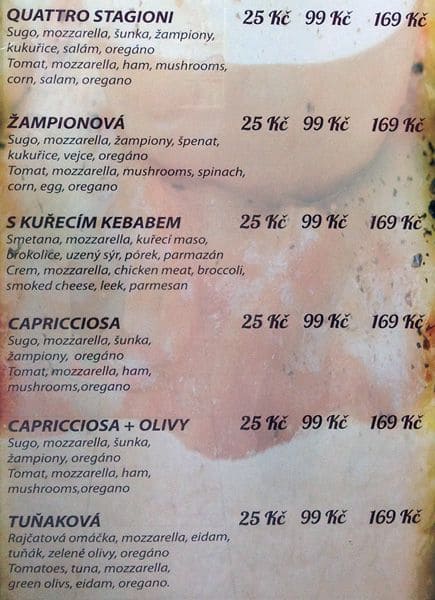 Menu at Karavan Doner restaurant, Prague