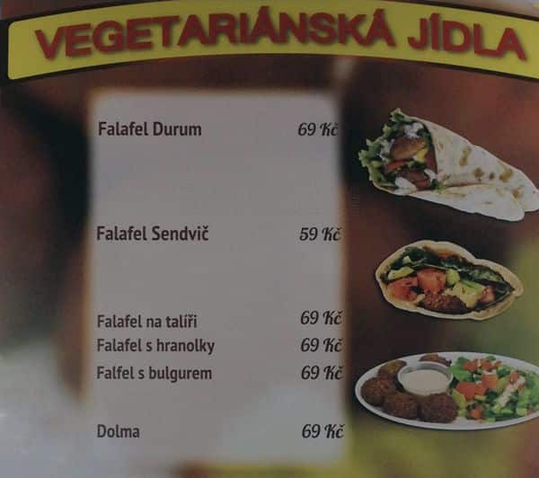 Menu at Karavan Doner restaurant, Prague