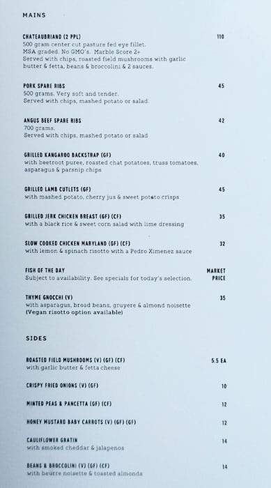 Menu at Rare Steakhouse Downtown, Melbourne, 42-44 King St