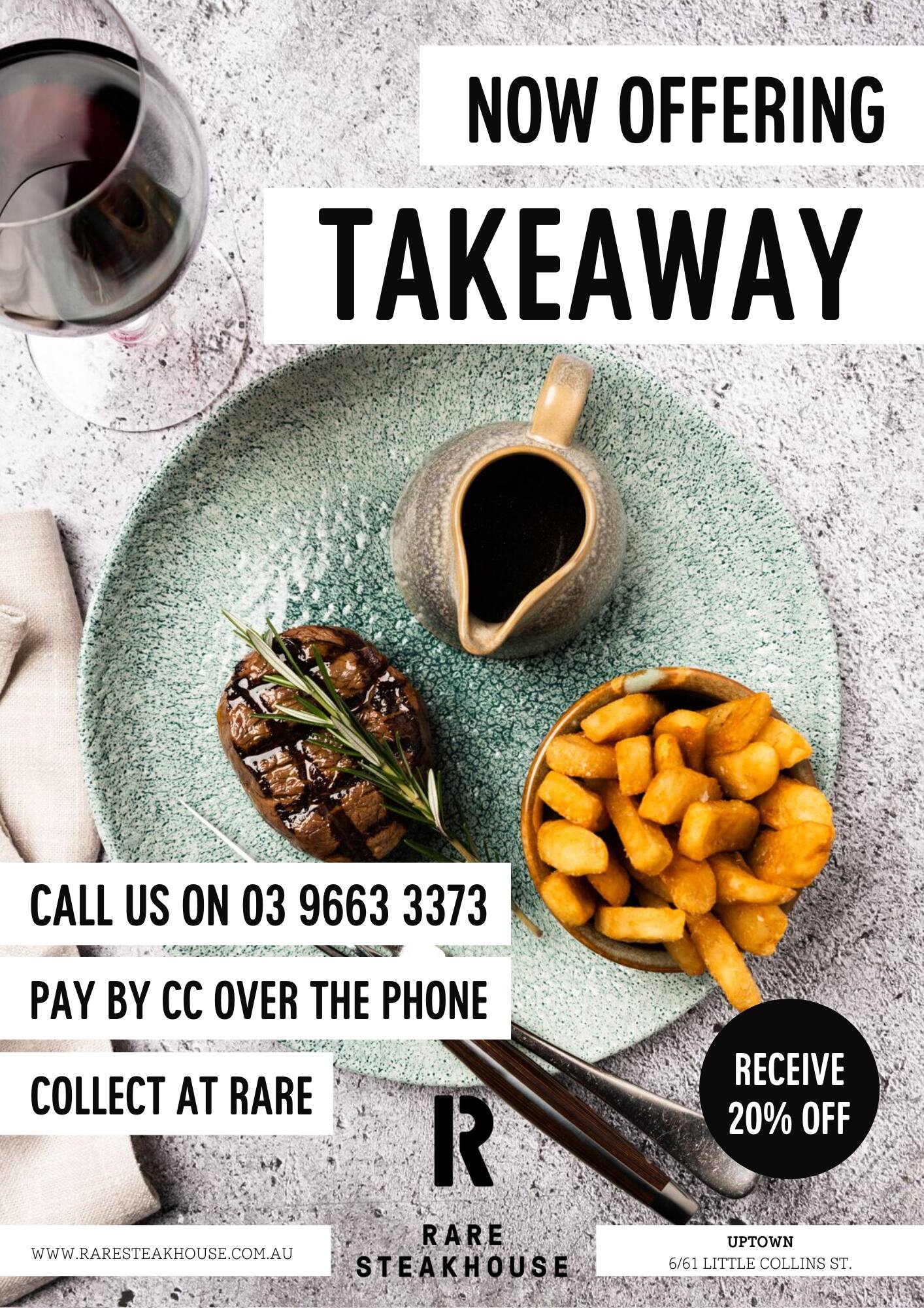 Menu at Rare Steakhouse Downtown, Melbourne, 42-44 King St