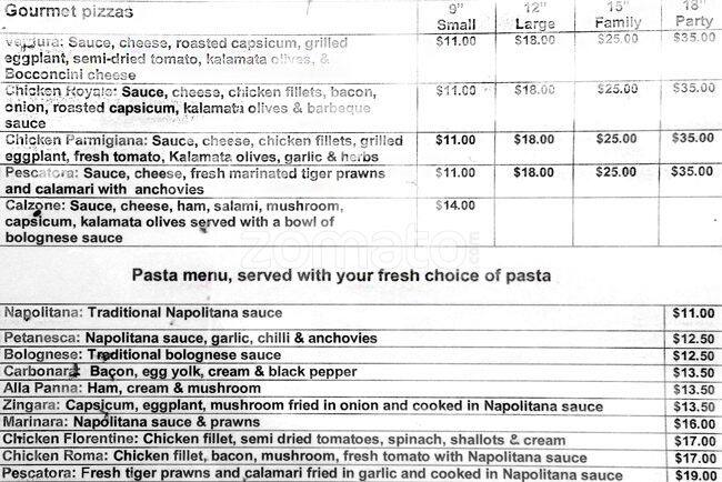 Menu at Grange Pizza Bar, Grange