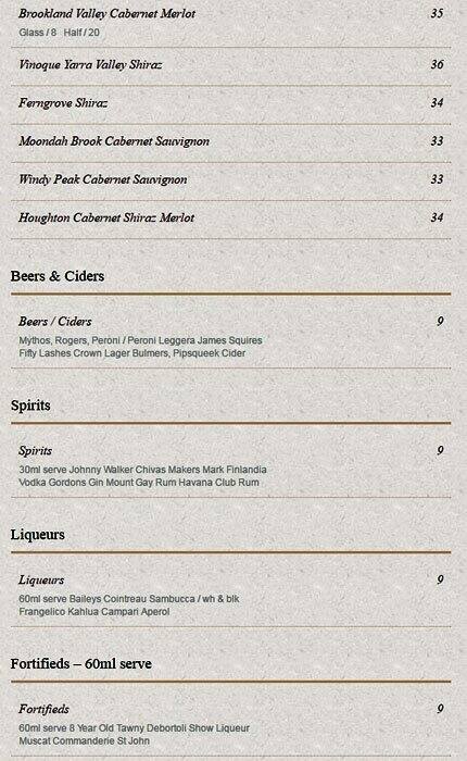 Menu at Estia restaurant, Inglewood