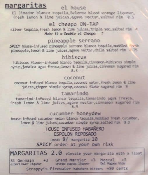 Menu at El Borracho restaurant, Seattle, Leary Ave NW
