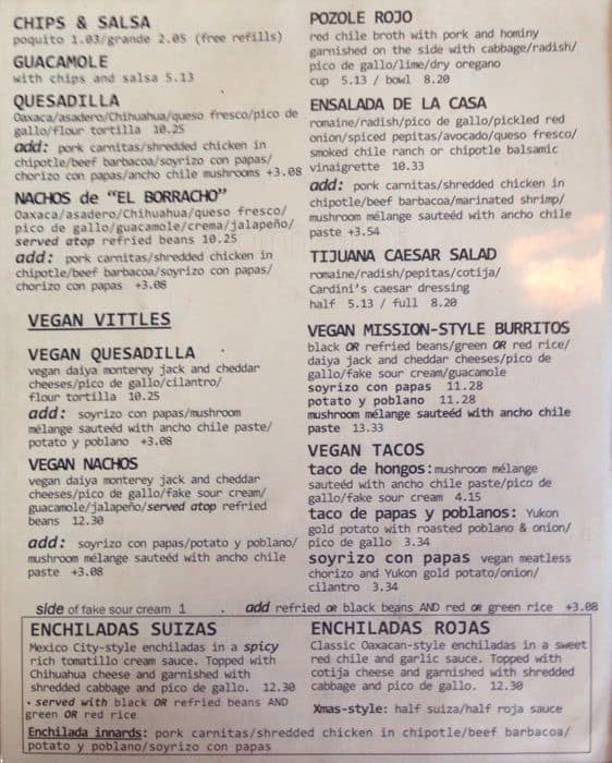 Menu at El Borracho restaurant, Seattle, Leary Ave NW