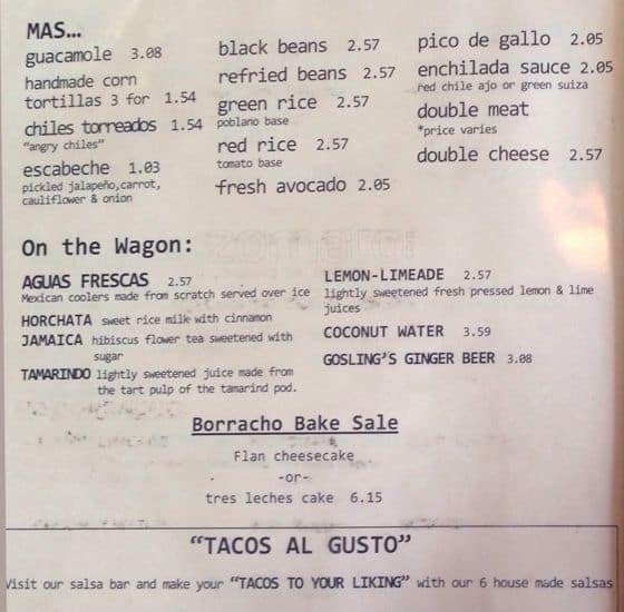 Menu at El Borracho restaurant, Seattle, Leary Ave NW
