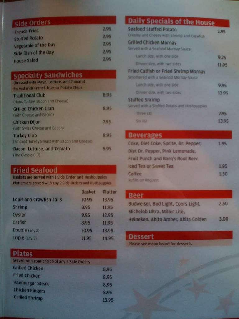 Menu at Dempsey's Poboys restaurant, Baton Rouge, Coursey Blvd