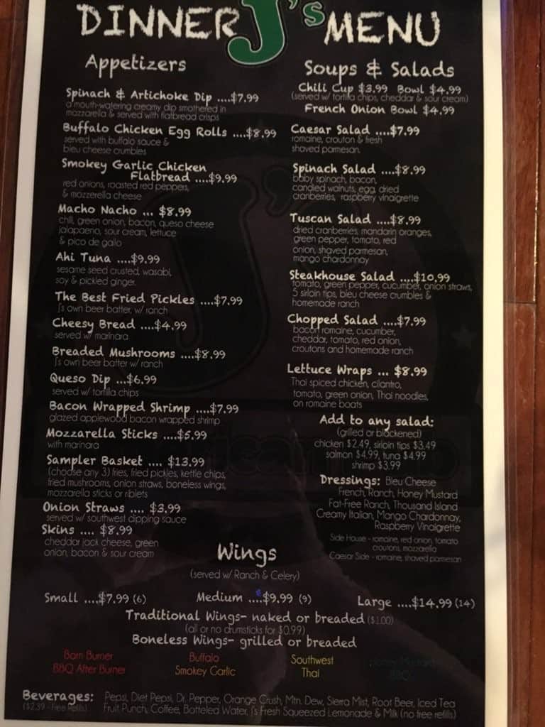 Menu at J's American Pub, Lima, Spencerville Rd
