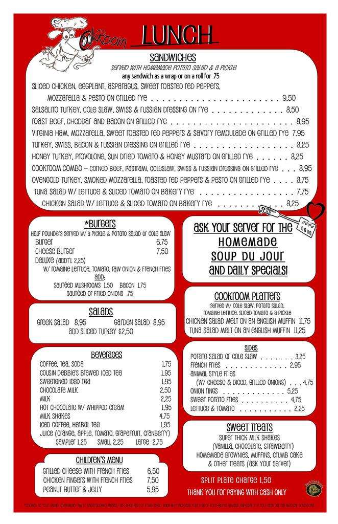 Menu at the Cook Room restaurant, Middle Island