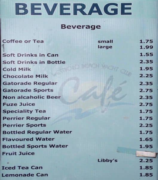 Menu at Westboro Beach Cafe, Ottawa