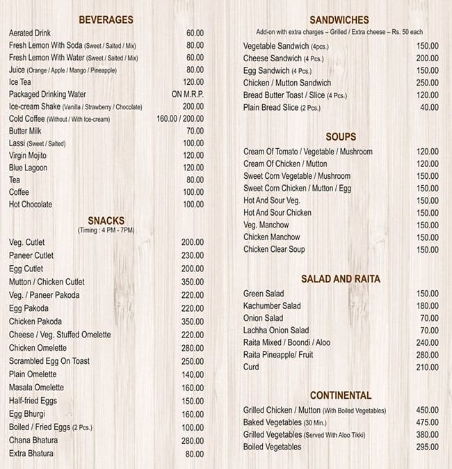 Menu of Kwality Restaurant, City Center, Gwalior