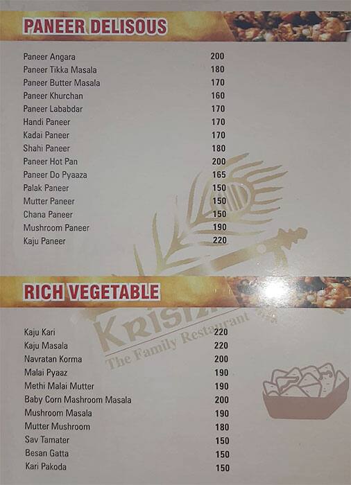 Menu at Krishna The Family Restaurant, Kota