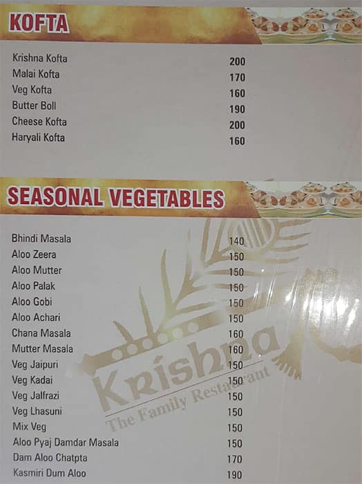 Menu at Krishna The Family Restaurant, Kota