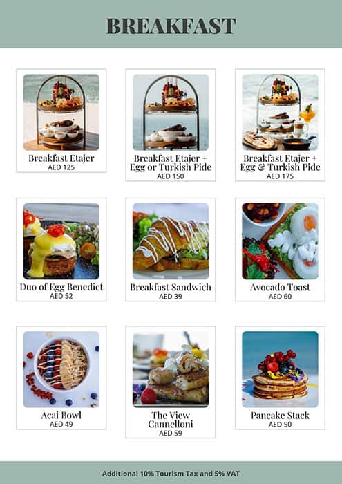 Menu of The View Restaurant, Al Zorah, Ajman