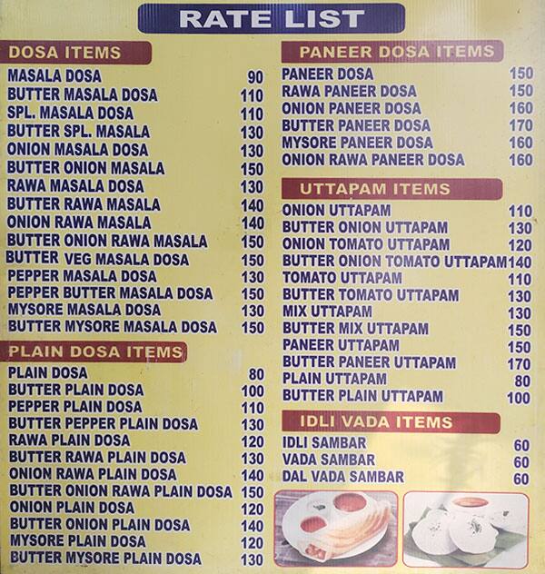 Menu of Red Chilli Dosa Corner, Kamla Nagar, New Delhi