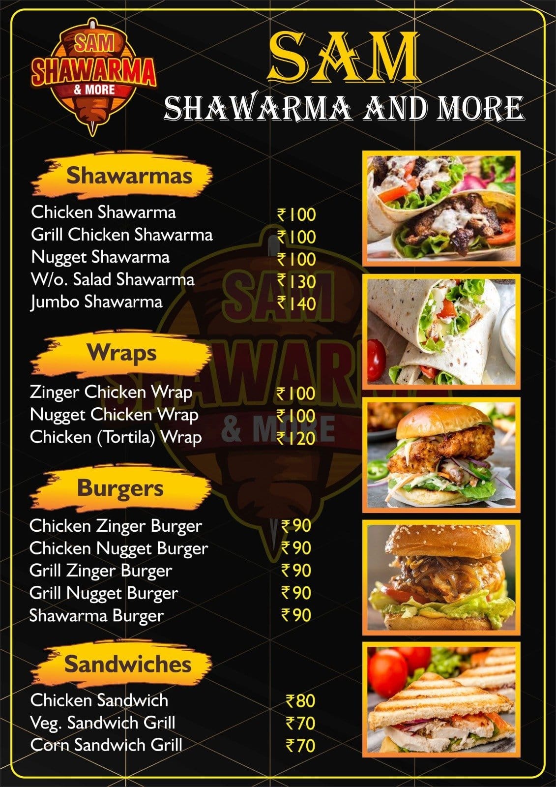 Menu of SAM Shawarma And More, Nadurgul, Hyderabad