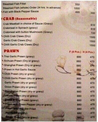 Menu at Kim Ling, Kolkata, 13