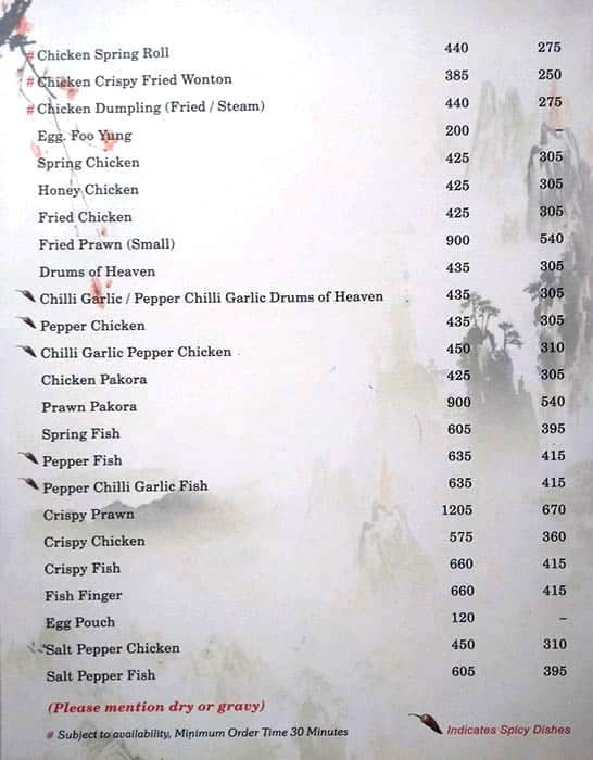 Menu at Kim Ling, Kolkata, 13