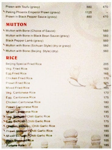 Menu at Kim Ling, Kolkata, 13