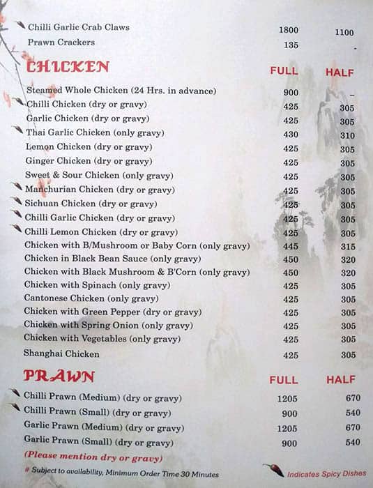 Menu at Kim Ling, Kolkata, 13
