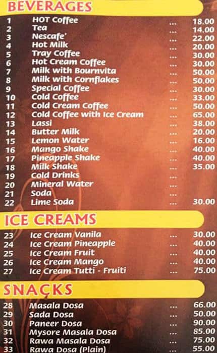 Menu of Indian Coffee House, TT Nagar, Bhopal