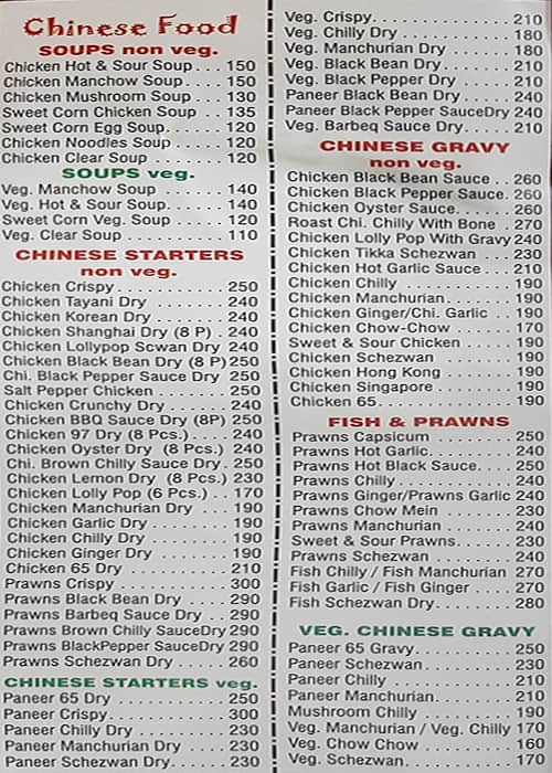 Menu of Shahnaz, Mahim, Mumbai