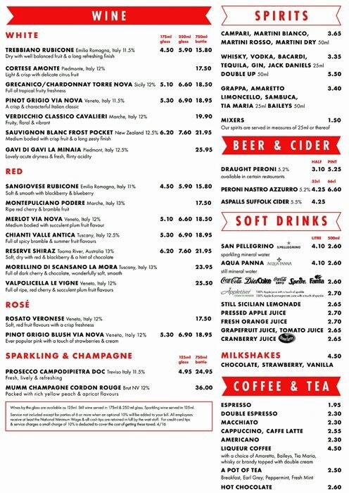 Menu at Villagio restaurant, London, 206-208 Hammersmith Rd