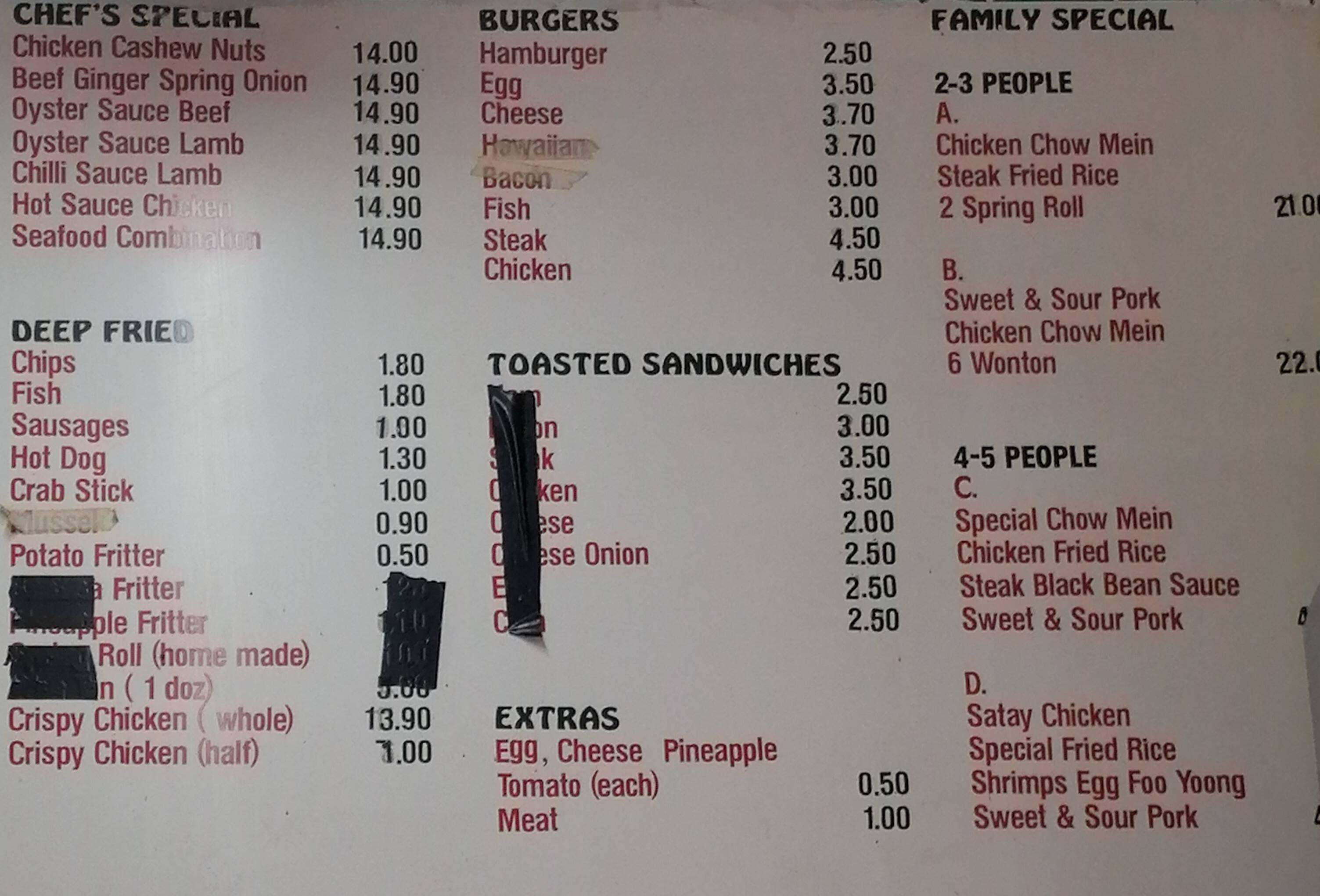 Menu at Golden Sun Takeaways fast food, Auckland, Great N Rd