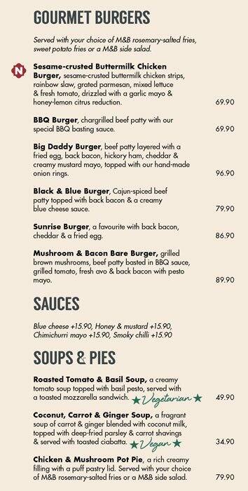 Menu at Mugg & Bean restaurant, Dolphin Coast, King Shaka Airport