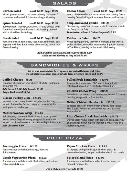 Menu at The Pilot pub & bar, Toronto