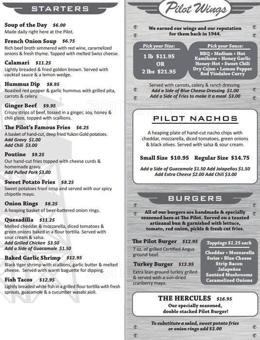Menu at The Pilot pub & bar, Toronto