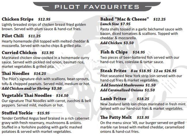 Menu at The Pilot pub & bar, Toronto