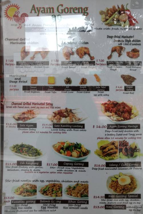 Menu at Ayam Goreng 99 restaurant, Kingsford