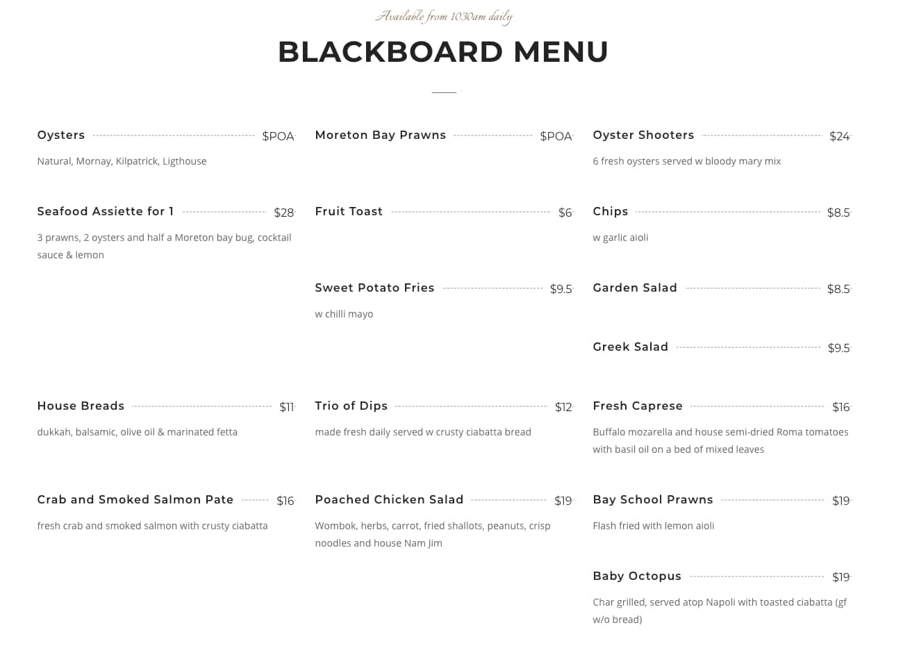 Menu at The Lighthouse restaurant, Cleveland