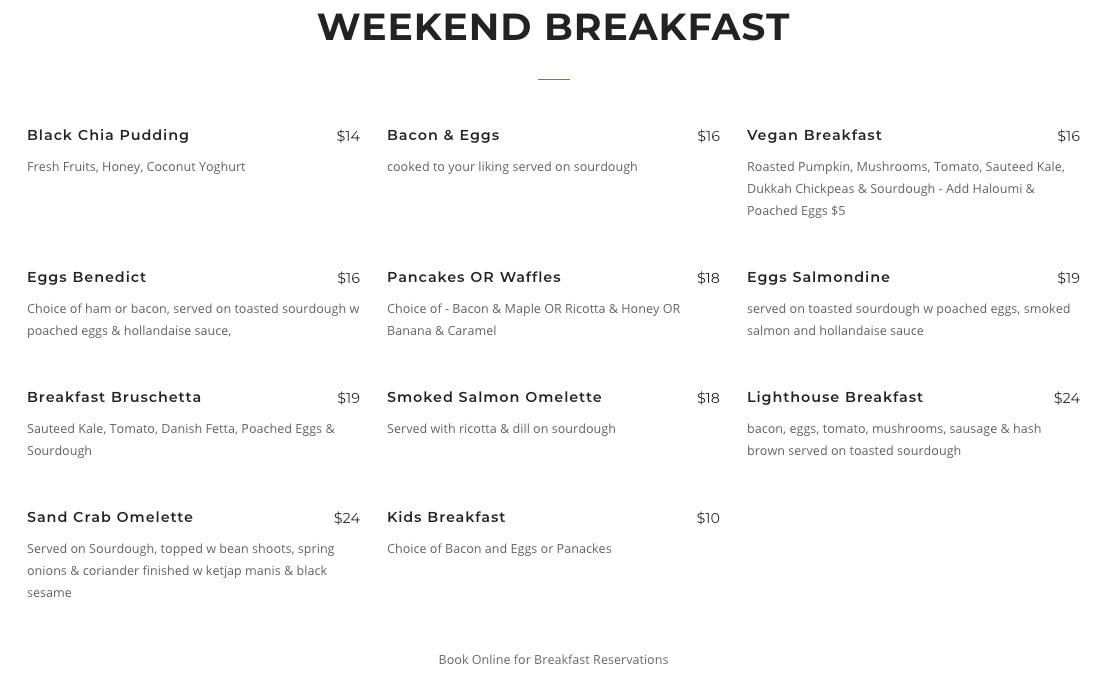 Menu at The Lighthouse restaurant, Cleveland