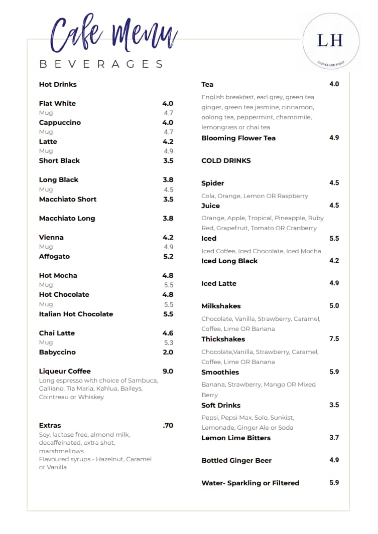 Menu at The Lighthouse Restaurant, Cleveland