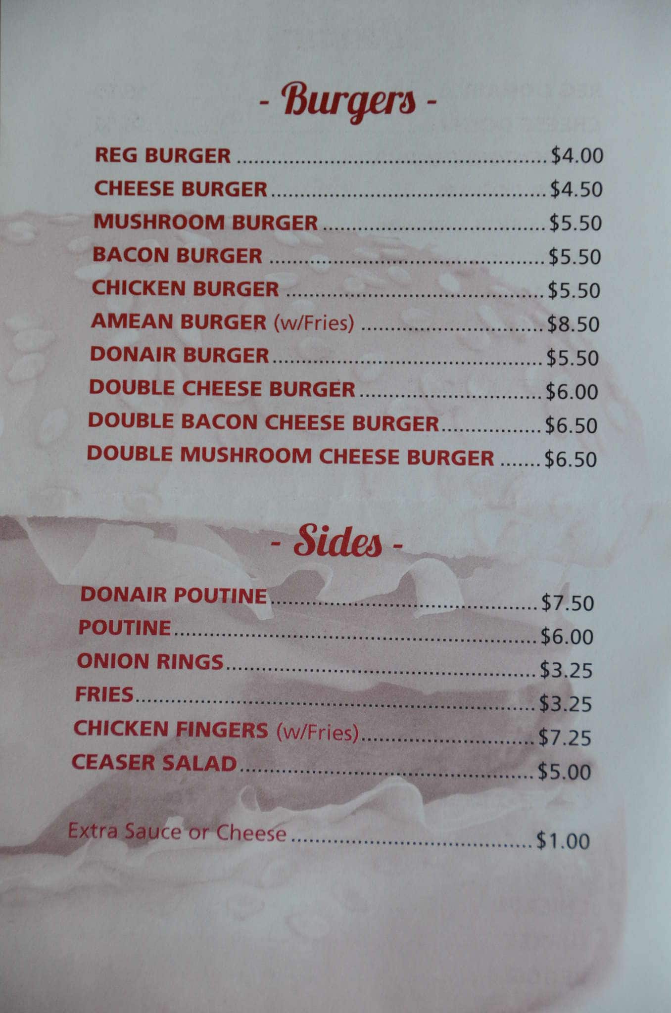 Menu at Amean pizzeria, Edmonton