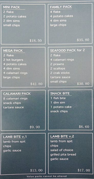 Menu at Shark Bite Fish 'n' Chippery restaurant, Lyndhurst