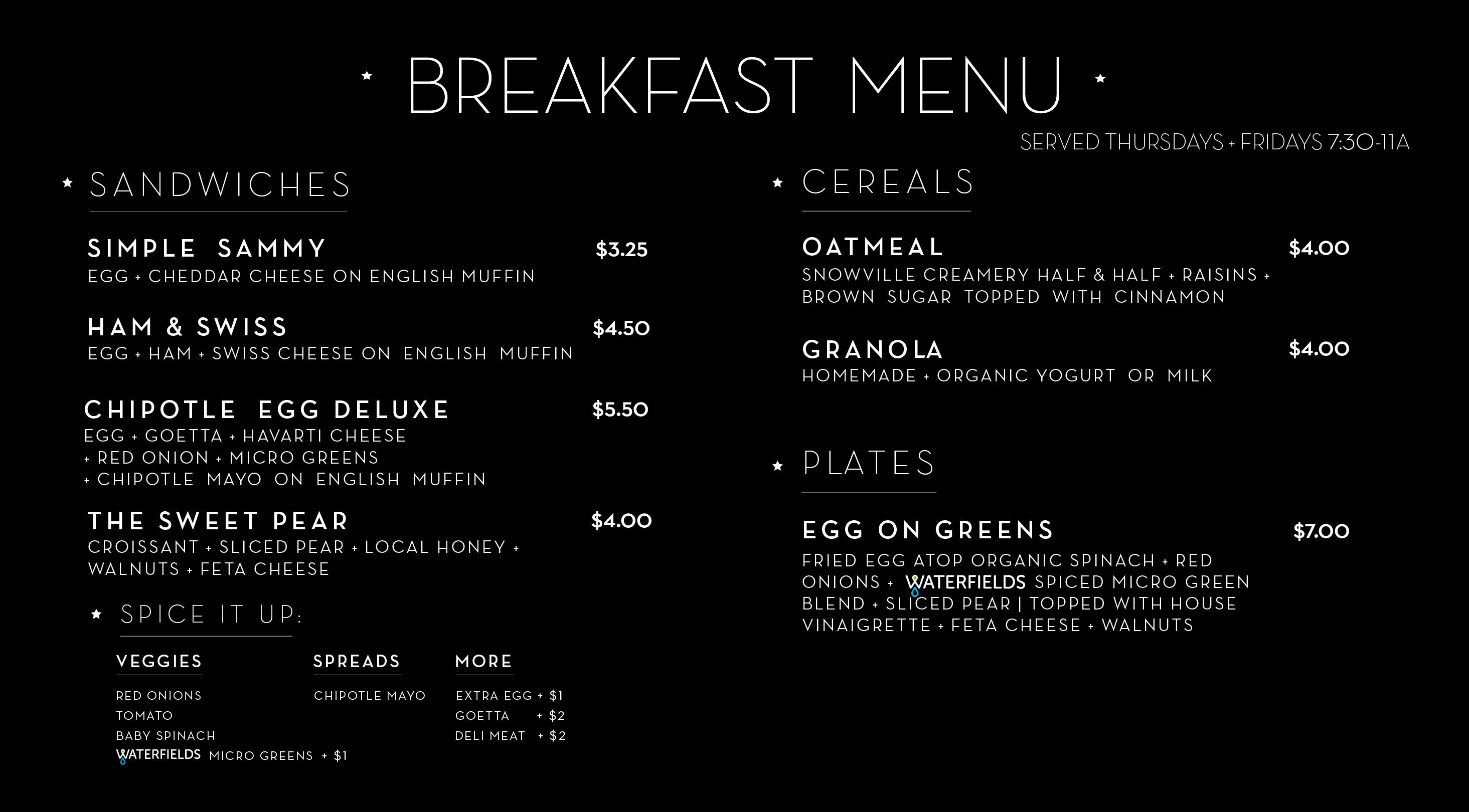 Menu at BLOC Coffee Company cafe, Cincinnati