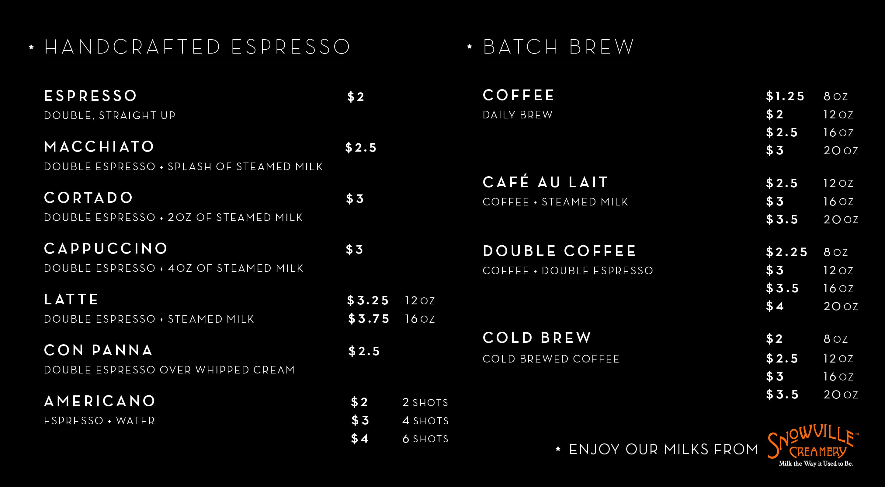 Menu at BLOC Coffee Company cafe, Cincinnati