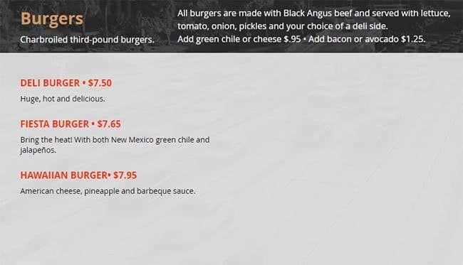 Menu at Hello Deli restaurant, Albuquerque, 7600 Jefferson St NE