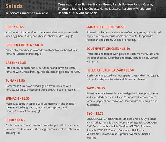 Menu at Hello Deli restaurant, Albuquerque, 7600 Jefferson St NE